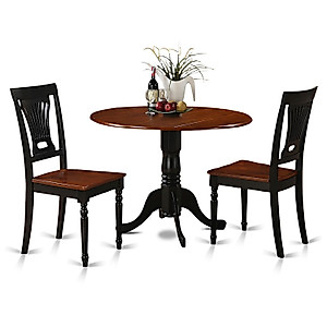 East West Furniture DLPL3-BCH-W 3 Piece Modern Dining Table Set Contains a Round Wooden Table with Dropleaf and 2 Dining Room Chairs, 42x42 Inch, Black & Cherry
