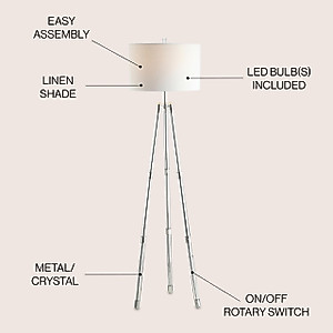 JONATHAN Y JYL2081A Arliss 60" Surveyor's Tripod Metal/Crystal LED Floor Lamp Contemporary,Glam,Modern,Transitional for Bedrooms, Living Room, Office, Reading, Chrome