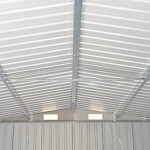 'vidaXL Metal Garden Shed in Anthracite - Spacious Steel Construction with Front and Back Vents, Double Sliding Doors for Easy Access - 101.2"x192.5"x71.3"