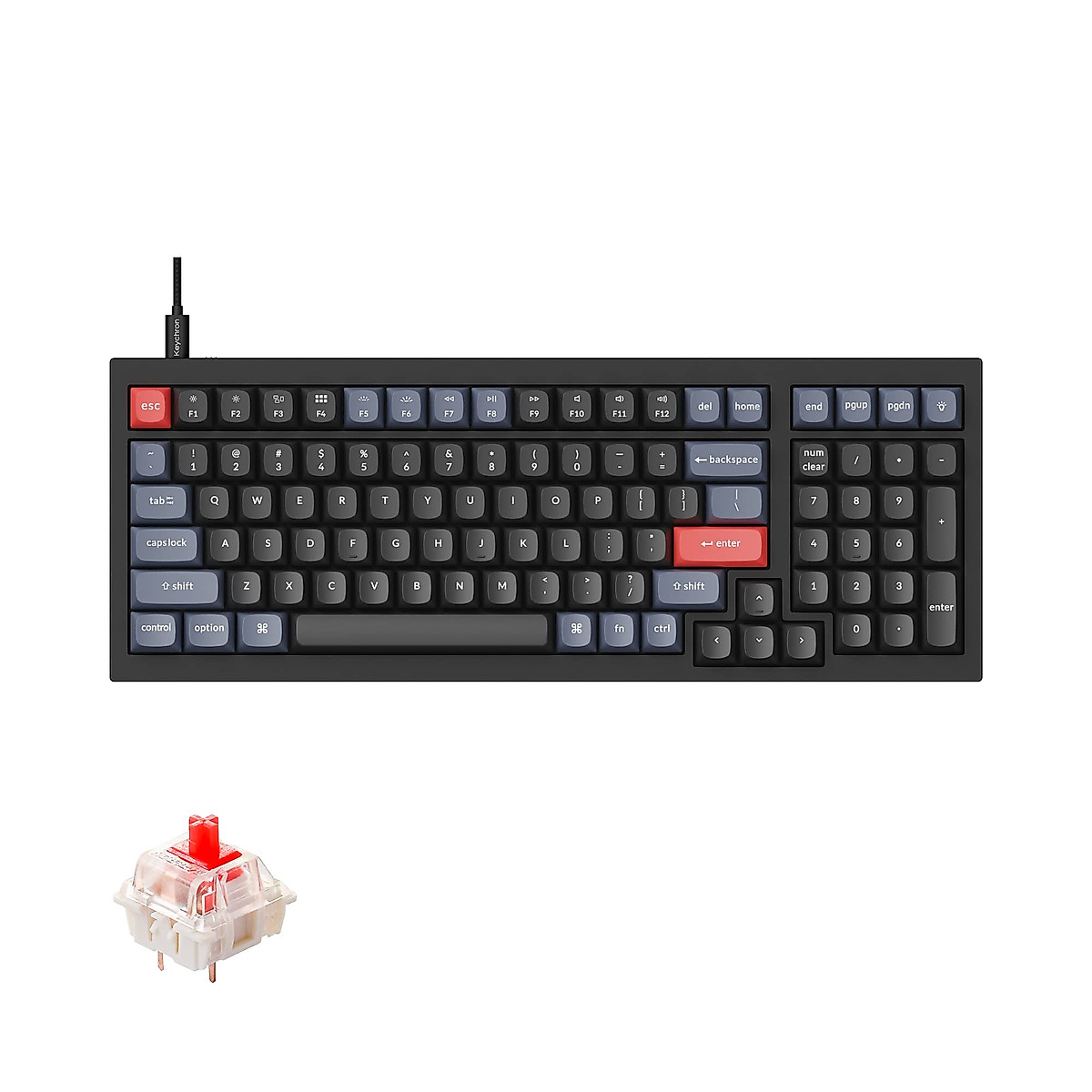 Keychron Q5 RGB Wired Custom Mechanical Keyboard, 96% Layout QMK/VIA Programmable Macro for Mac Windows Linux, Hot-Swappable Gateron G Pro Red Switch Full Aluminum Double-Gasket DIY Kit - Black
