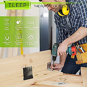 TLEEP 10 x Long 100MM 1/4 Inch Hex Head Allen Wrench Drill Bits, 5/16” to 5/64”, SAE, Magnetic Tips Screwdriver Socket Bit Set for Ikea Type Furniture (S2 Steel 5/16 inch to 5/64 inch)