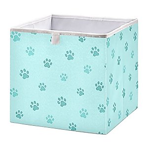 Kigai Paw Print Cube Storage Bins - 11x11x11 In Large Foldable Storage Basket Fabric Storage Baskes Organizer for Toys, Books, Shelves, Closet, Home Decor