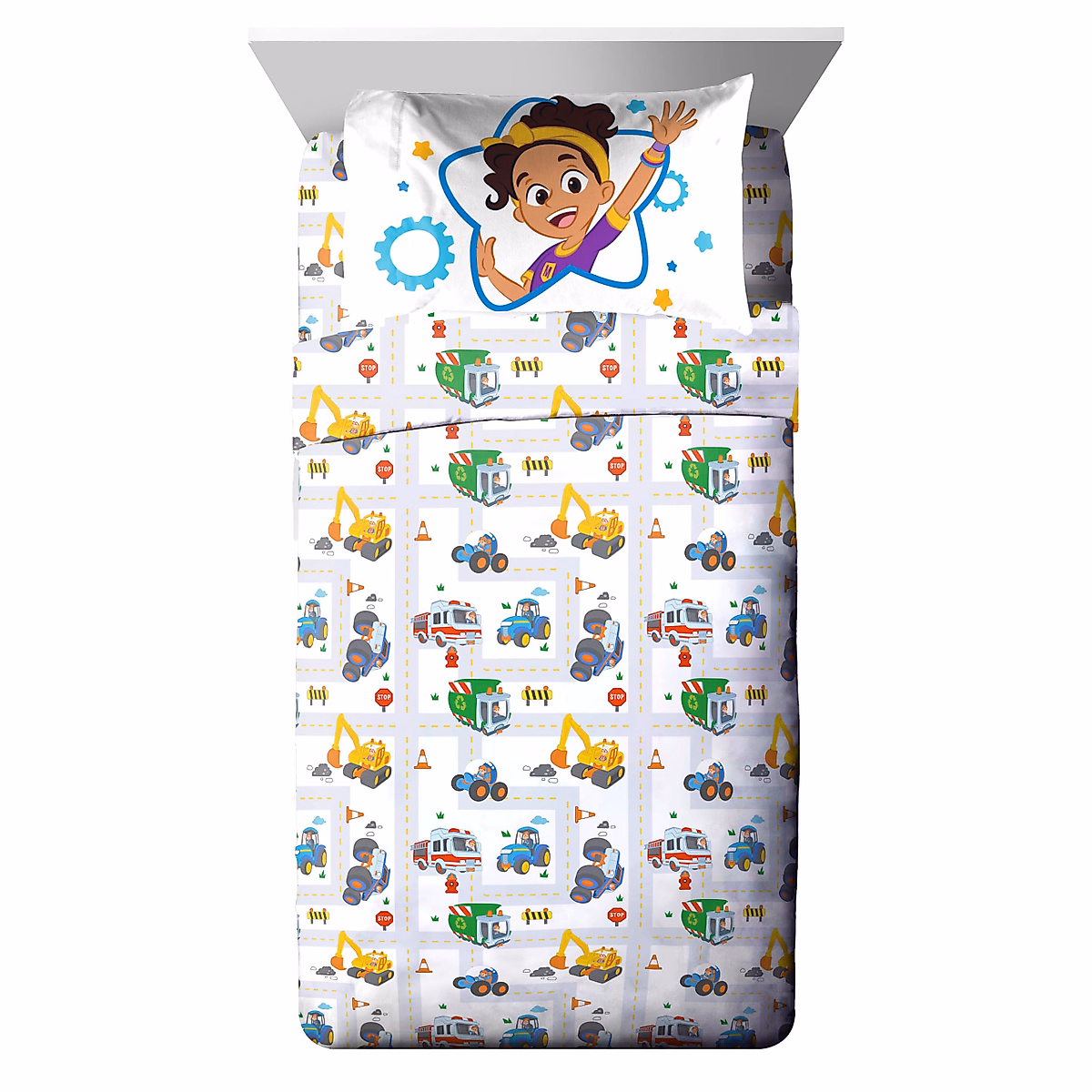 Jay Franco Blippi & Meekah Trucks Sheet Set - Twin Size Sheet Set - Super Soft Kids Cartoon Vehicles 3 Piece Bedding Set - Microfiber Sheets
