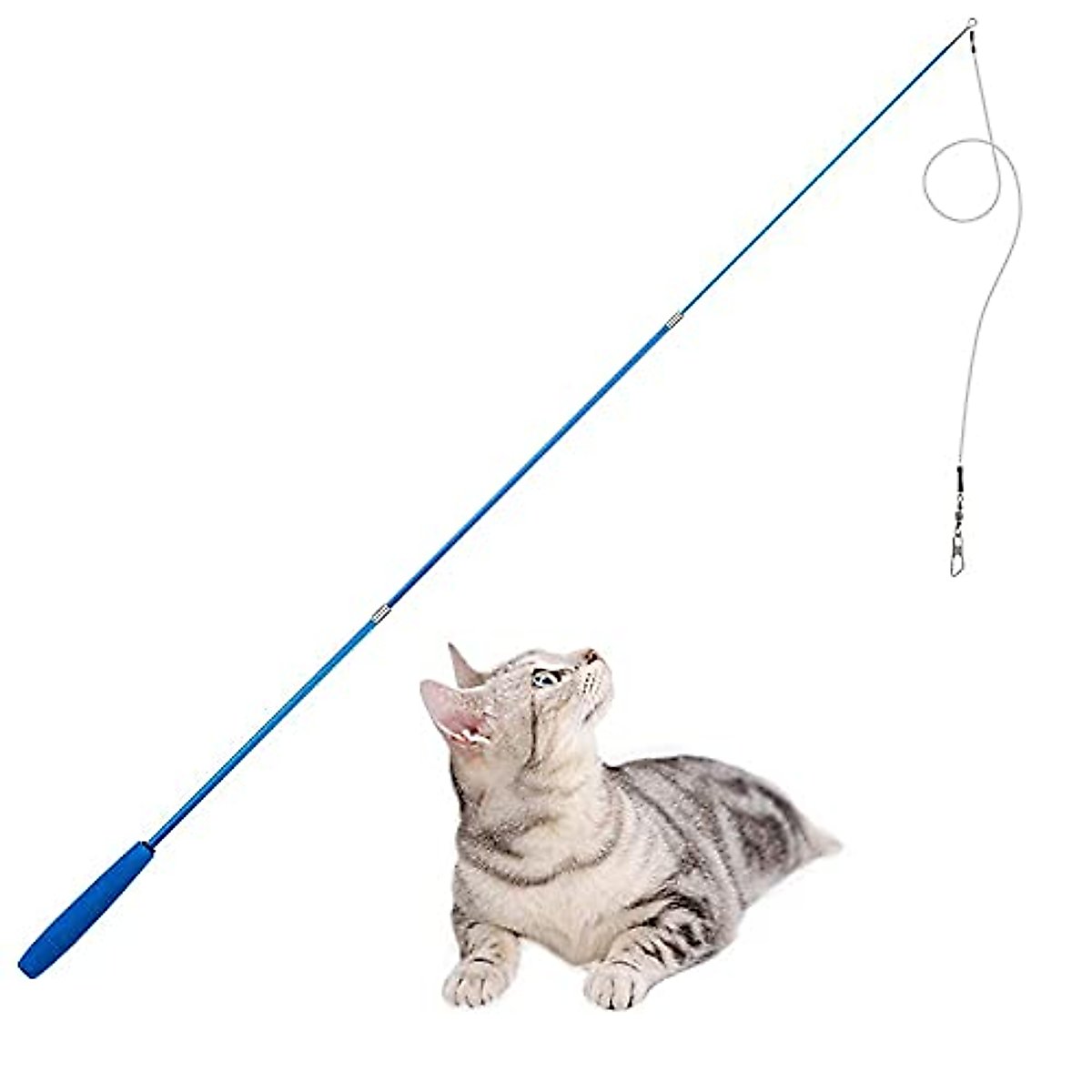 Retractable Cat Wand, Interactive Catcher Teaser Cat Toy 3-Section Teaser Cat Wand Fishing Pole Toy Exerciser for Cat and Kitten (Not Include Replacement)