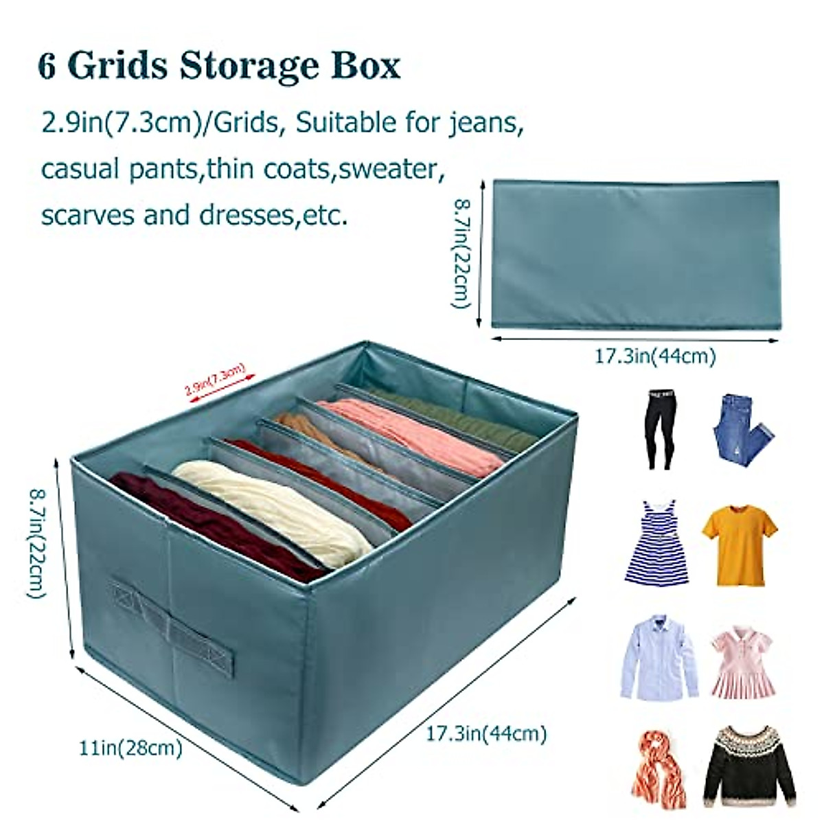 iSamzan Closet Organizers and Storage, Fabric Wardrobe Clothes Organizer, Folding Storage Box with Handle Built in PP Board, Drawer Dividers Organizer, Jeans, T Shirt, Baby Clothing, Towel, Pants Organizer (1Pcs 6 Grids 17.3*11*8.7in)