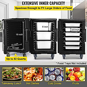 VEVOR Insulated Food Pan Carrier, 82 Qt Capacity Hot Box, Food-Grade LLDPE Material, Front Loading Portable Food Warmer w/Handles, End Loader w/Wheels for Restaurant, Canteen, etc. Black