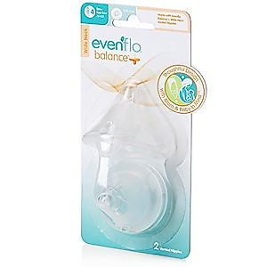 Evenflo Feeding Balance Plus Wide Neck Nipples for The Balance Plus Wide Neck Baby Bottles - Helps Reduce Colic - Fast Flow/X-Cut, 8 Months and Up (Pack of 2)