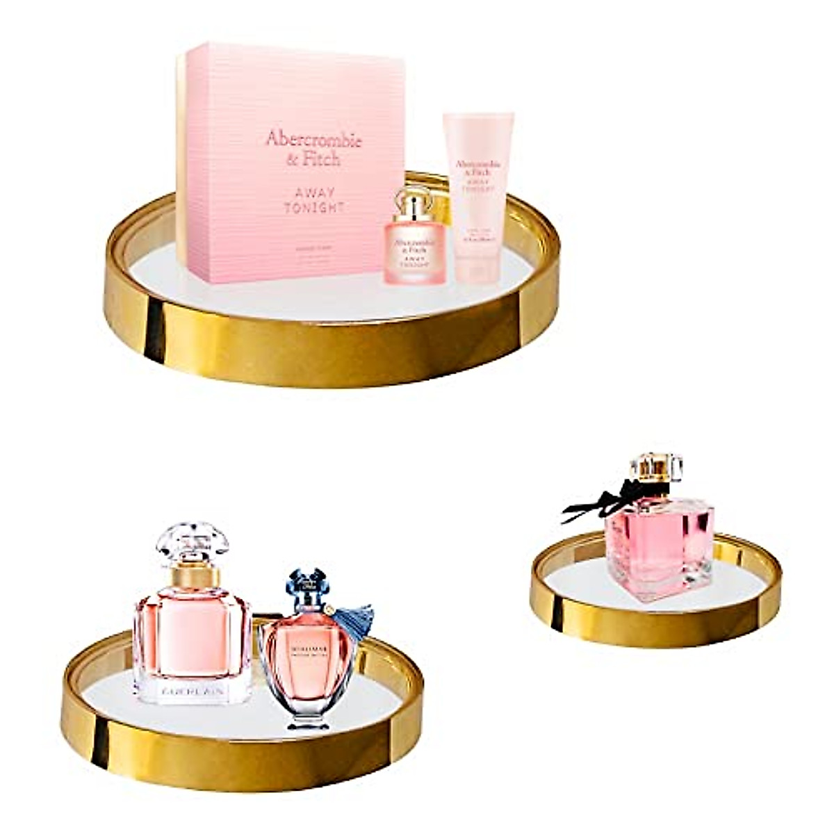 YOLS Small Floating Shelf. Round Gold Metal Frame with Clear Acrylic. 3 Piece Set, Large 7.75, Medium 5.88, Small 3.75 inches.