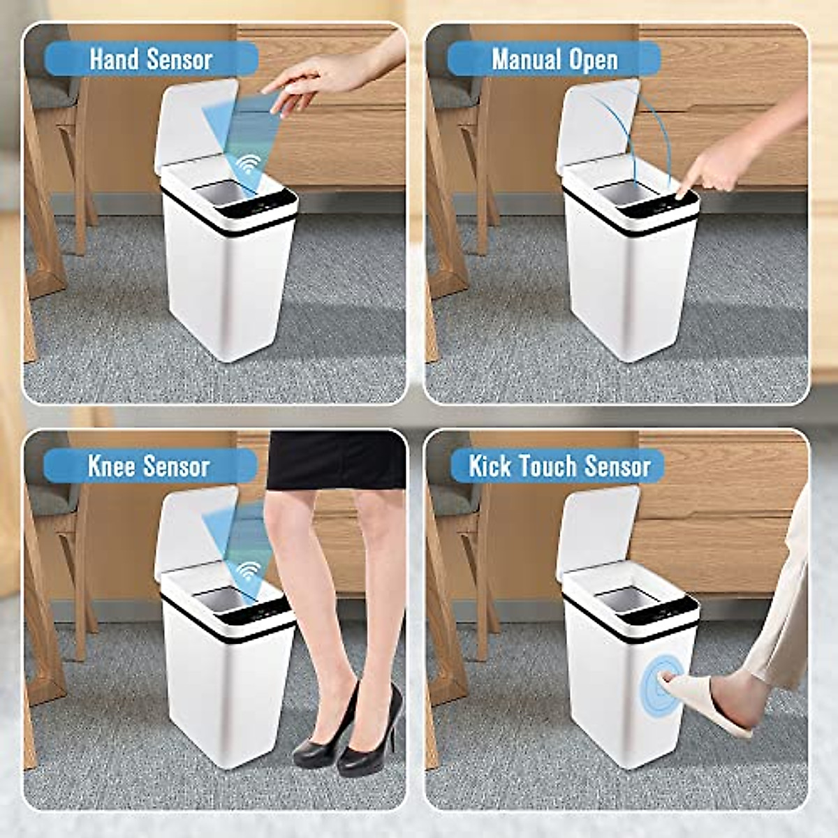 BIGEBAN Touchless Bathroom Trash Can with Lid, 2.5 Gallon Slim Smart Garbage Can, Automatic Motion Sensor Trash Can for Bathroom, Kitchen, Office, Bedroom, Living Room, Toilet (White)