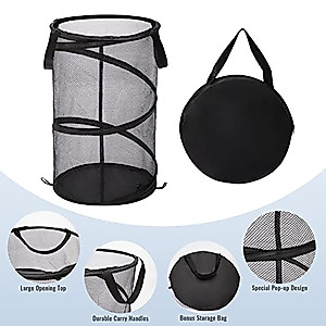 2 Pack Collapsible Mesh Laundry Basket Foldable with Handles Pop Up Dirty Clothes Storage Room Organizer, Black