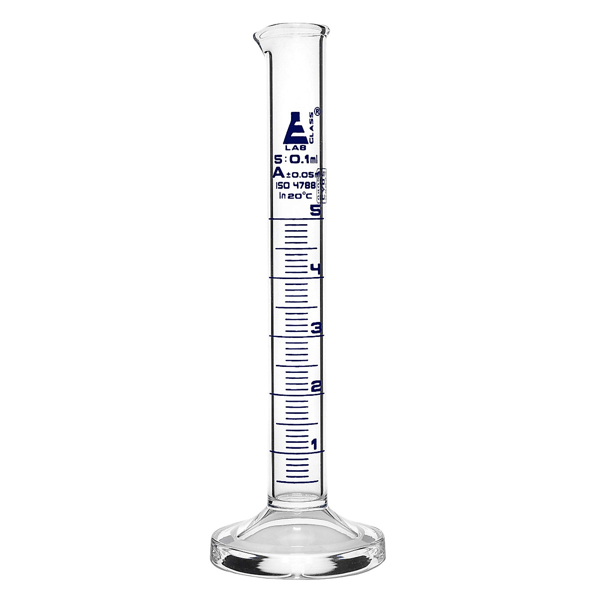 EISCO Graduated Cylinder, 5ml - Class A Tolerance ±0.05ml - Round Base - Blue Graduations - Borosilicate 3.3 Glass