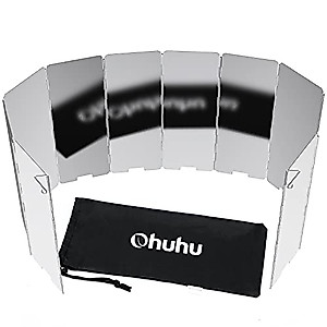 Camping Stove Windscreen, Ohuhu Camp Stove Windscreen 10 Plates Aluminum Folding Portable Camping Stove Windshield Burner Stove with Carry Bag, for Camping Picnic, Backpacking, Cooking