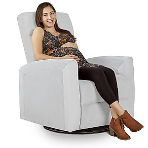 Evolur Reevo Upholstered Faux Leather Seating Glider Swivel in Misty Grey, Glider Chair for Nursery, Greenguard Gold Certified, Tool-Free Assembly, Easy to Clean