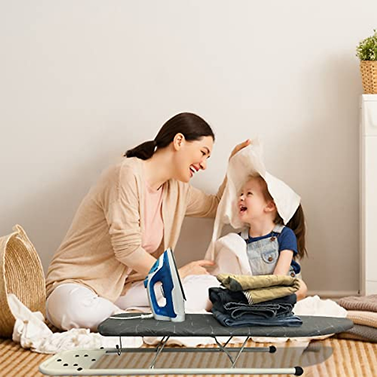 Fayaww Table Top Ironing Board,12x32in Small Ironing Board,with Foldable Legs,Heat Reflective Ironing Cover and Extra Thick Felt Padding,Dark Grey