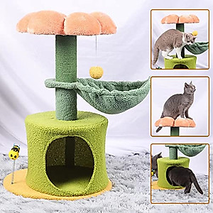 Zthdjdl Flower cat Tree Tower - cat Tree for Indoor Cats with Scratching Post Cat Climbing Activity,Small cat Tree with Hammock Bed condo - Pink Cute cat Tree Flower Scratcher for Cats Natural sisal