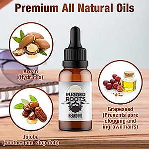 Rugged Roots Beard Oil and Conditioner Natural Beard Care Made with Tobacco Vanilla Scented Premium Oils- Softens Beard and Promotes Healthy Beard Growth-Small Gift for Men, Perfect Stocking Stuffer