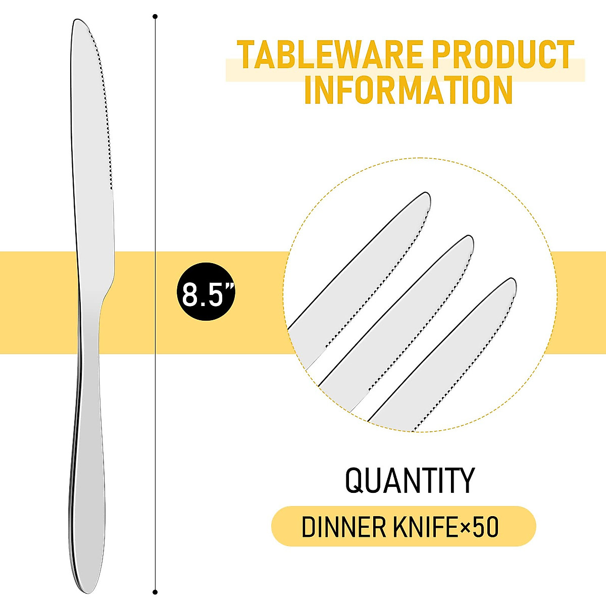 Nuenen 50 Pieces Knives Bulk Stainless Steel Butter Knives 8.5 Inch Table Knives for Kitchen Restaurant Butter Spreader Flatware Silverware