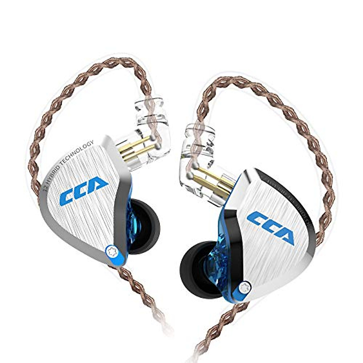 CCA C12 in Ear Monitor, 5BA+1DD Balanced Armature Drives HiFi Bass in Ear Earphone Headset Noise Cancelling Earbuds Zinc Alloy Headphones with Detachable Cable 0.75mm 2PIN (No Mic, Blue)
