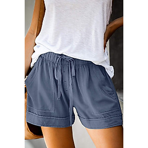 QACOHU Womens Summer Shorts Comfy Drawstring Casual Elastic Waist Pocketed Shorts Dusty Blue XL Women Linen Pants