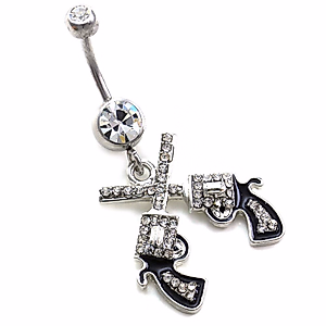 Soulbreezecollection Western Dual Revolver Pistol Gun Dangle Belly Button Navel Rings Body Fashion Jewelry 14 Gauge