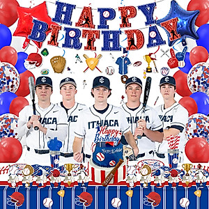 Baseball Birthday Party Supplies 207 Pcs Baseball Party Decorations for Girls Baby - Banner, Plates, Cups, Napkins, Utensils, Cake, Cupcake Toppers, Cupcakes Wrappers, Balloons, Tablecloth Serves 16