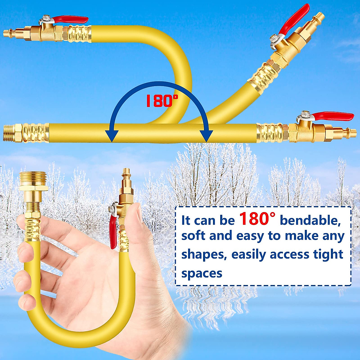 RV Winterizing Kit, 12" RV Winterize Blowout Adapter with Shut Off Valve, Air Compressor Quick Connect Blow Out Fitting Plug, 3/4" Garden Hose Thread for Faucet Boat Camper Travel Trailer, Motorhome