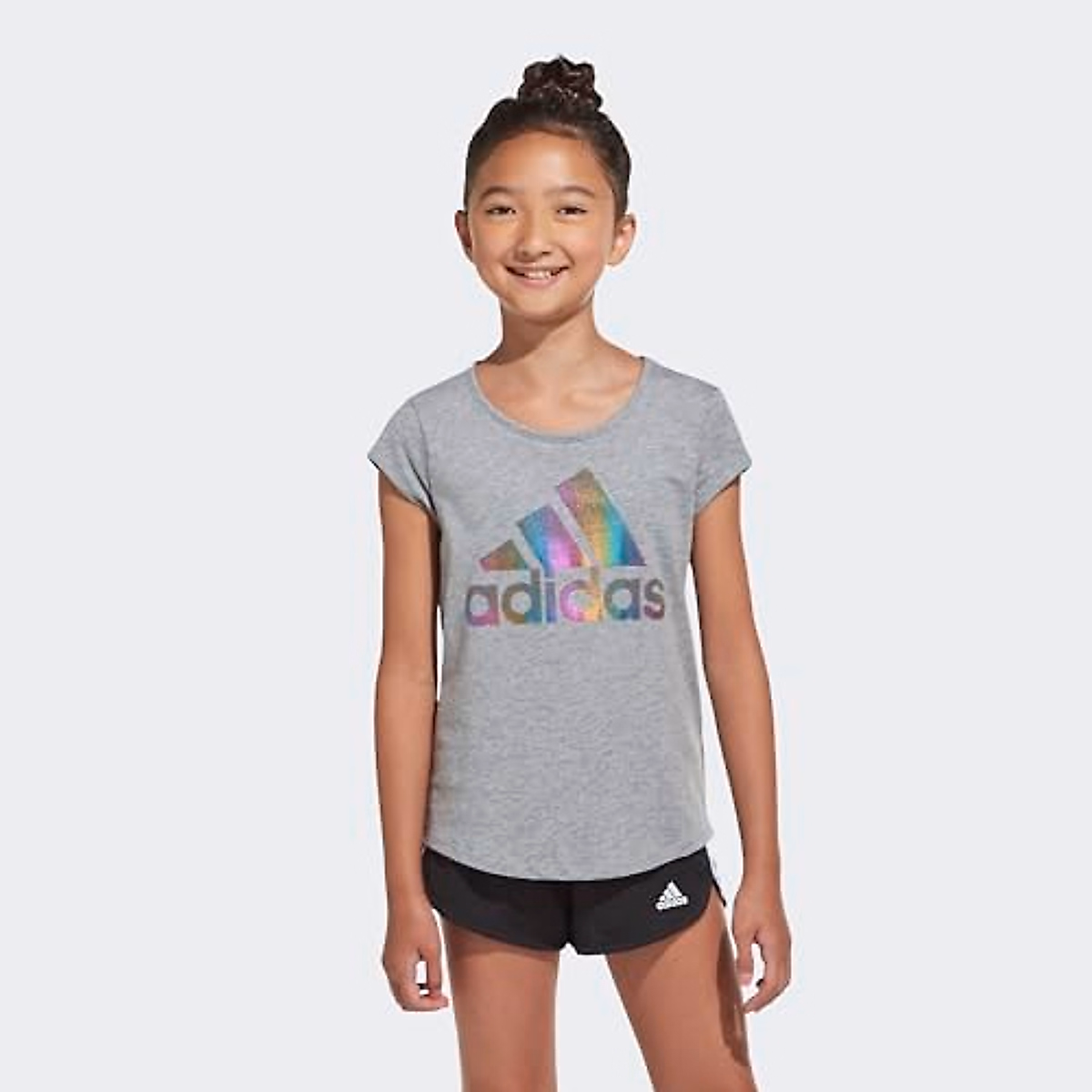 adidas girls Short Sleeve Scoop Neck Tee T-shirt T Shirt, Grey Heather, X-Large US