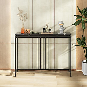 GOFLAME Narrow Console Table, 47” Sofa Tables Narrow Long with Faux Marble Tabletop & Metal Frame, Behind Couch Table, Entryway Table, Modern Foyer Tables for Entryway, Living Room, Black
