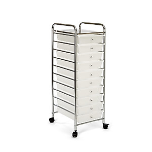 Seville Classics Rolling Utility Organizer Storage Cart, for Home Office, School, Classroom, Scrapbook, Hobby, Craft, 10 Drawer, Frost White