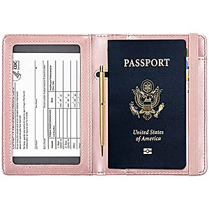 HerriaT Passport and Vaccine Card Holder Combo,Cover Case with CDC Vaccination Card Slot, Leather Travel Documents Organizer Protector, with RFID Blocking, for Women and Men