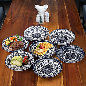 Foraineam 8 Pack Porcelain Salad Plates, 6-3/4 inch Blue and White Floral Shallow Round Serving Plate for Appetizer Salad Dessert and Snack, Microwave & Dishwasher Safe