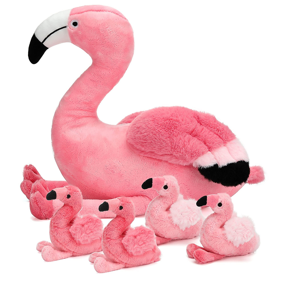 Qpewep 21Inch Flamingo Stuffed Animal Toys with 4 Babies Soft Plush Flamingo Inside Pink Plushie Machine Washable for Kids Birthday Toddlers Kids Zoo Flamingo Party Decor Easter Gift