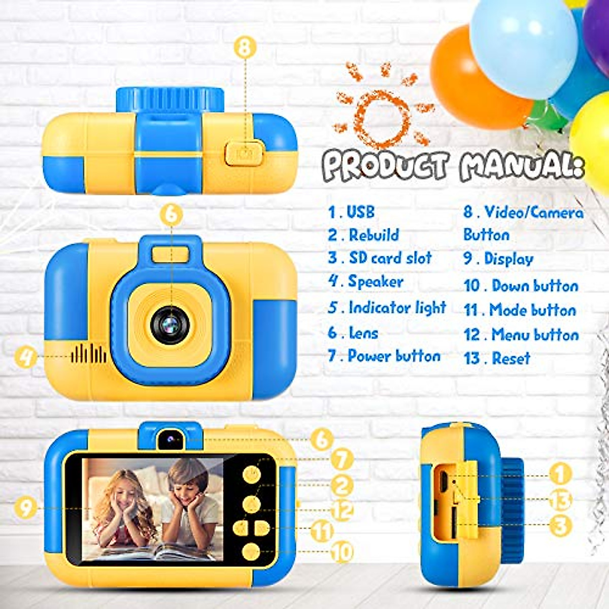 Camera for Kids 3-10 Years,Kids Digital Camera Christmas Birthday Gifts for Boys and Girls,2.4 Inch 1080p Dual Lens Children Video Camera Toys (32G)