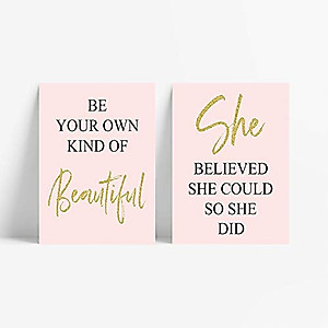 GIFTSFARM Inspirational Wall Art, Bedroom Decor for Women, Pink Room Decor, Teen Girls Fashion Makeup Home Wall Decoration Picture Poster, Bathroom decor, Office Decor (Set of 6, 8X10in, Unframed)
