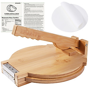 ZUJJAFY Tortilla Press 10 Inch Bamboo Tortilla Maker with 100 Parchment Paper, Mexican Tortillera Presser Homemade Tortillas Pataconera Dough Press