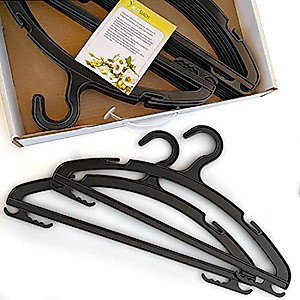 Lily's Home Space Savers Heavy Duty Plastic Hangers with Skirt and Strap Hooks and Non Slip Grips for Strappy Clothing (Black, Pack of 20)