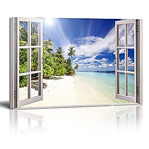 Wall Art 3D Window View Waterfall Abstract Canvas Wall Pictures Framed Scandinavian Wall Art Frames Gallery 50x40cm/20x16in With Frame