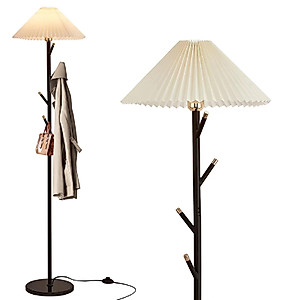 Unique Floor Lamps Modern,Black Simple Floor Lamp with Coat Rack,Tree LED standing lamp ,Lamparas De Pie Para Sala for Living Room Office or Bedroom - Includes Two Pleated Lampshades (Beige+Green)