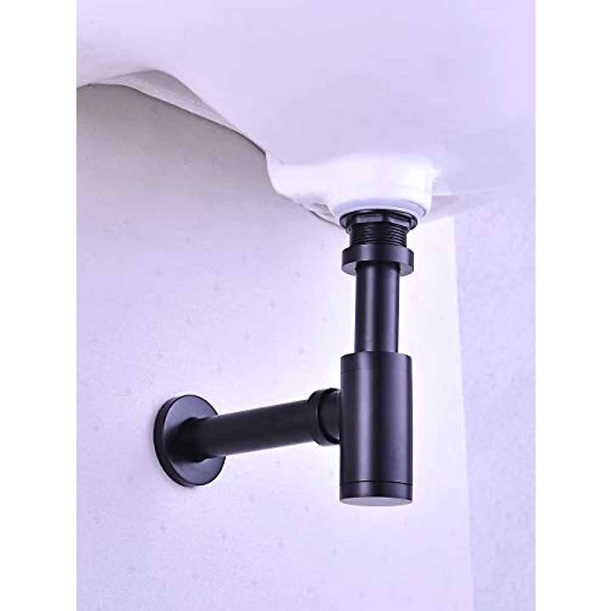 GORDEE Bathroom Sink Stopper P-Trap Complete Set Adjustable 1-1/4 Bottle Trap Solid Brass Sink Drain Kit Tube and Pop Up Drain Stopper Set Without Overflow, Matte Black