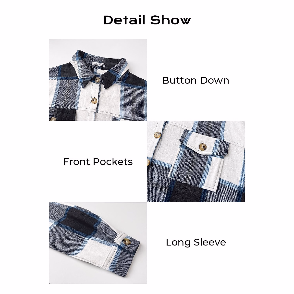 DOROSE Shackets For Women Flannel Shirt Fall Long Sleeve Button Down Plaid Jackets Coat (Black, X-Large)