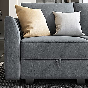 HONBAY Oversized Modular Sofa U Shape Modular Couch with Chaise Modular Sectional Couch Sofa with Storage Seats, Bluish Grey