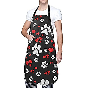 JEKGLEY Dog Paw and Love Chef Apron with 2 Pockets, Adjustable Neck Kitchen Cooking Bbq Bib Aprons for Women Men