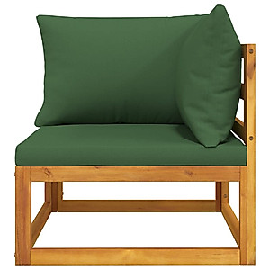 vidaXL Sectional Corner Sofa with Green Cushions - Outdoor Patio Furniture, Solid Acacia Wood, Modular Design, Comfortable Seating, Easy Assembly, Maintains Vibrancy