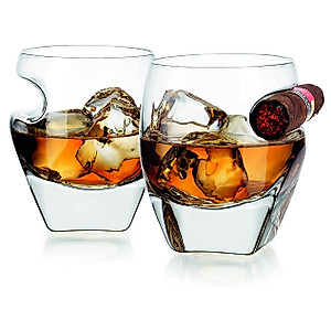 Godinger Cigar Whiskey Tumbler Old Fashioned Glass with Indent for Cigar - Set of 2