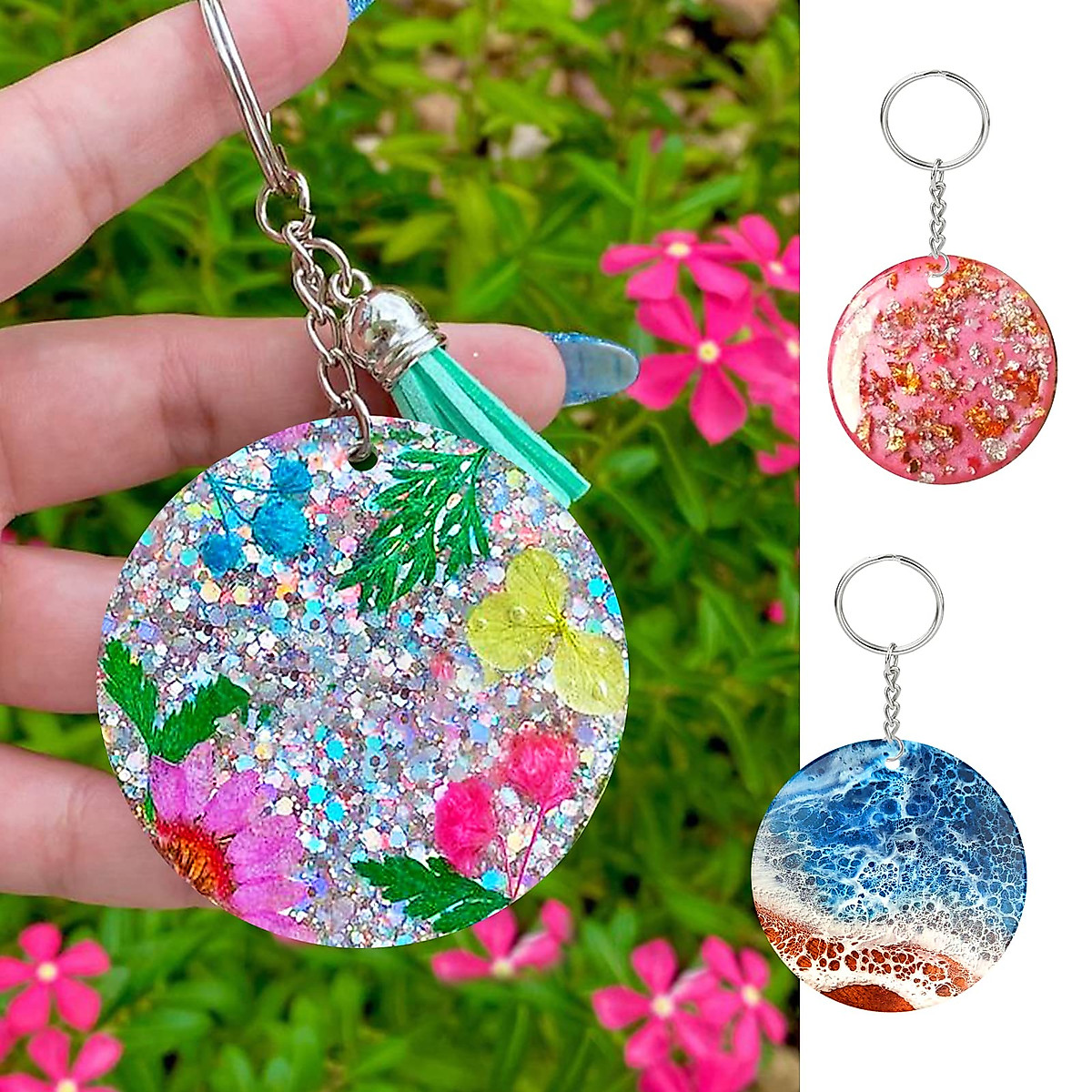Juome Christmas Ornaments Resin Molds Silicone, 4 Pcs Round Shape Pendant Christmas Molds for Epoxy Resin, DIY Crafts Keychain Making Christmas Tree Decorations