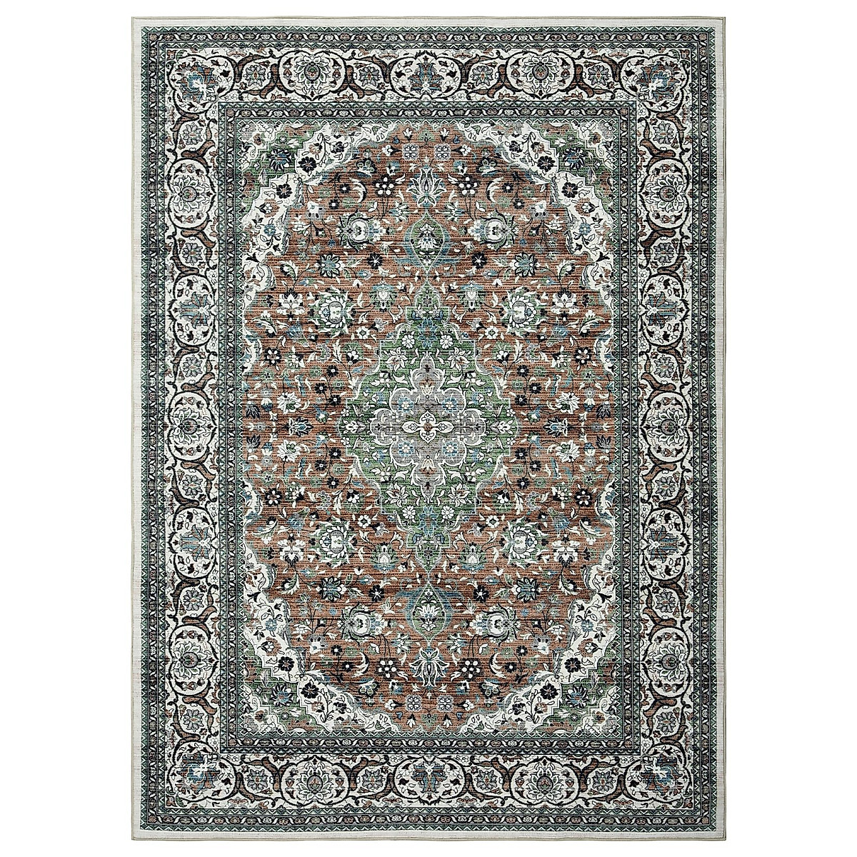 RUGSREAL 8x10 Area Rug Oriental Medallion Living Room Rug Machine Washable Throw Rug Stain & Water Resistant Washable Rug Non-Shedding Indoor Floor Cover for Bedroom Dining Room, Green, 8x10 Feet