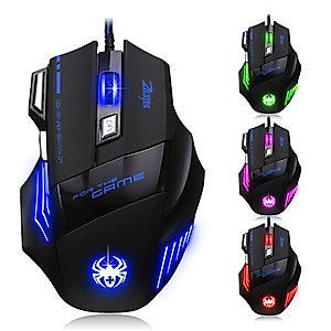 zelotes Wired Gaming Mouse with Fire Button,7200 DPI,7 Buttons,Ergonomic Design,LED Illumination,Corded Optical Mouse Mice for Laptop,PC,Mac,Black