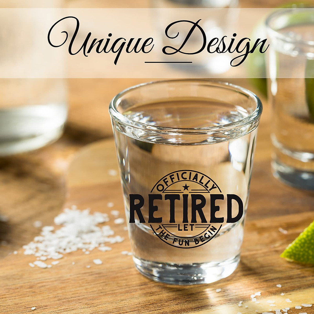 Onebttl Retirement Gifts for Men & Women, Funny Retirement Shot Glasses Set of 2-1.5oz Shot Drinking Glass Retirement Gifts for Couples, Gifts for the Retired - Officially Retired