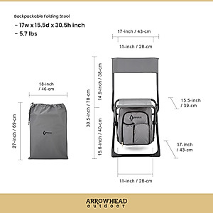 Arrowhead Outdoor Multi-Function 3-in-1 Compact Camp Chair: Backpack, Stool & Insulated Cooler, w/Bottle Holder & Storage Bag, External Pockets, Backrest, Fishing, Hiking, Heavy-Duty, USA-Based