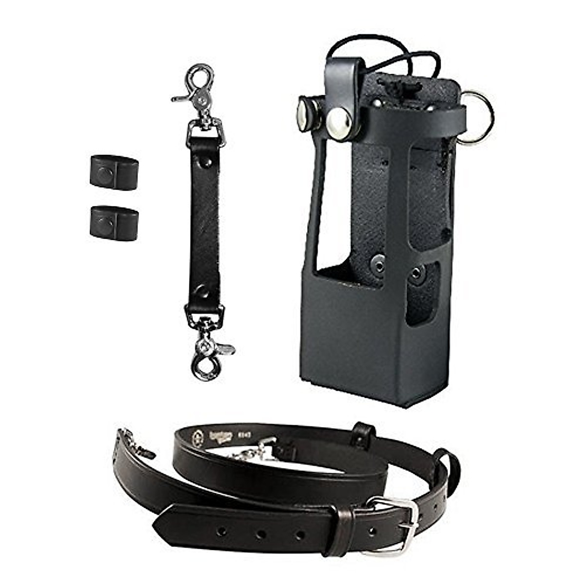 Boston Leather Bundle Three Items- Anti-Sway Strap for Radio Strap, Firefighter's Radio Strap/Belt, Firefighter's Radio Holder (for Motorola APX 6000XE/8000) (Black)
